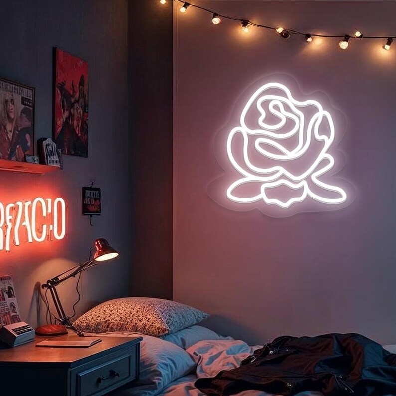 Red Rose LED Neon Sign Romantic Floral Wall Light, Aesthetic Room Decor ...