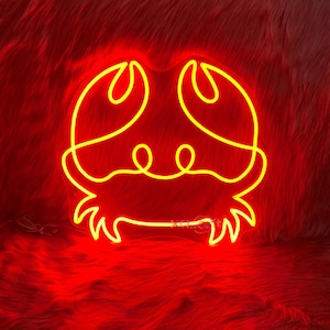 Cute Crab Neon Sign, Crab LED Sign, Crab Wall Art, Crab Restaurant Neon ...