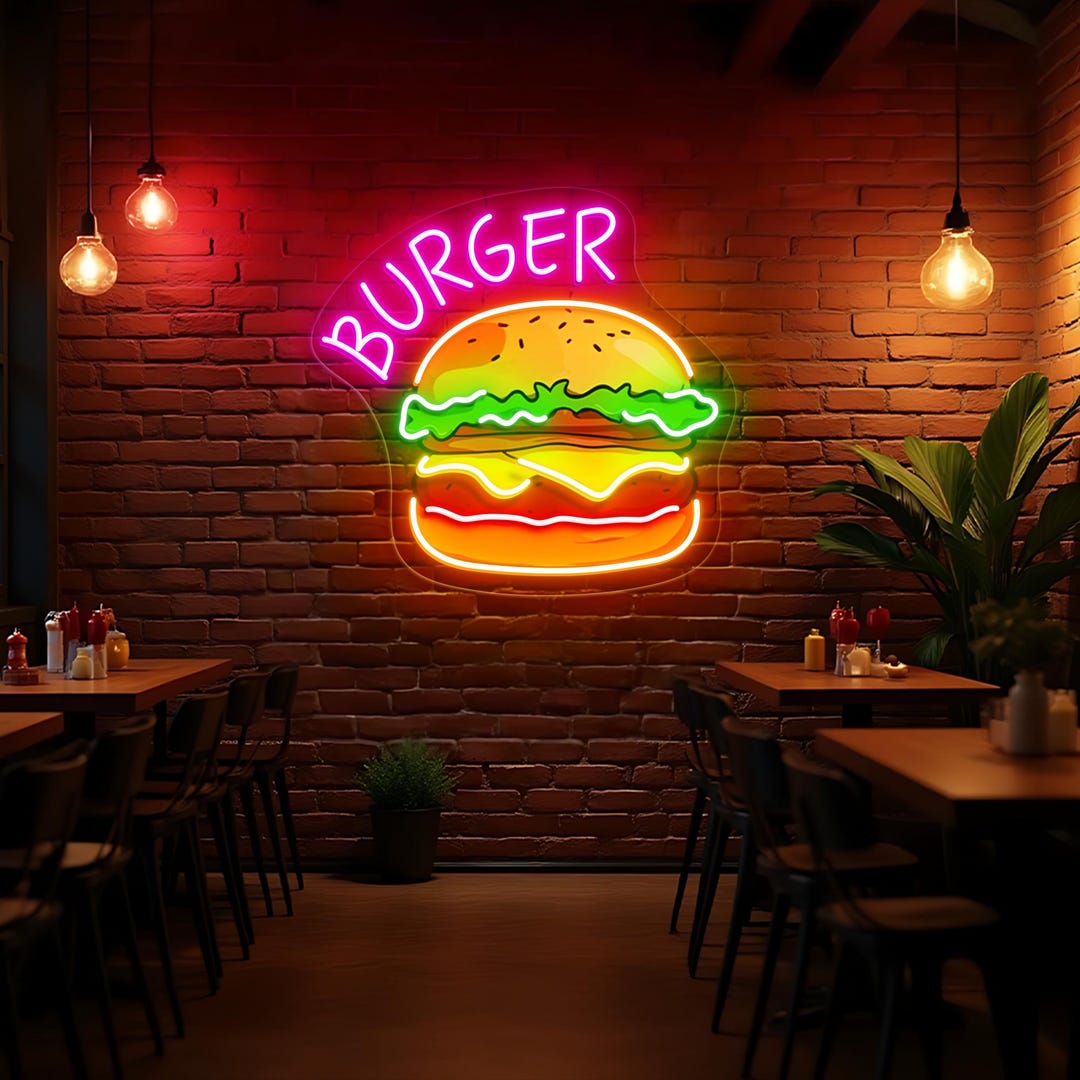 Burger Neon Sign, Hamburger LED Wall Light, Fast Food Restaurant Decor ...