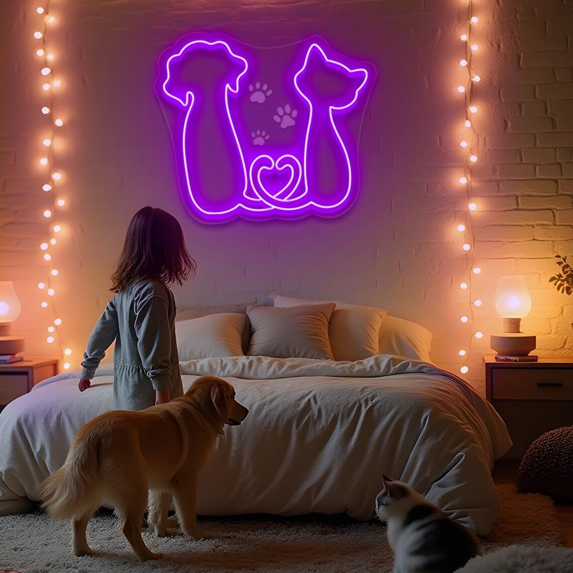 Dog and Cat Neon Sign Pet Lover LED Light Animal Wall Decor Cute Pet ...