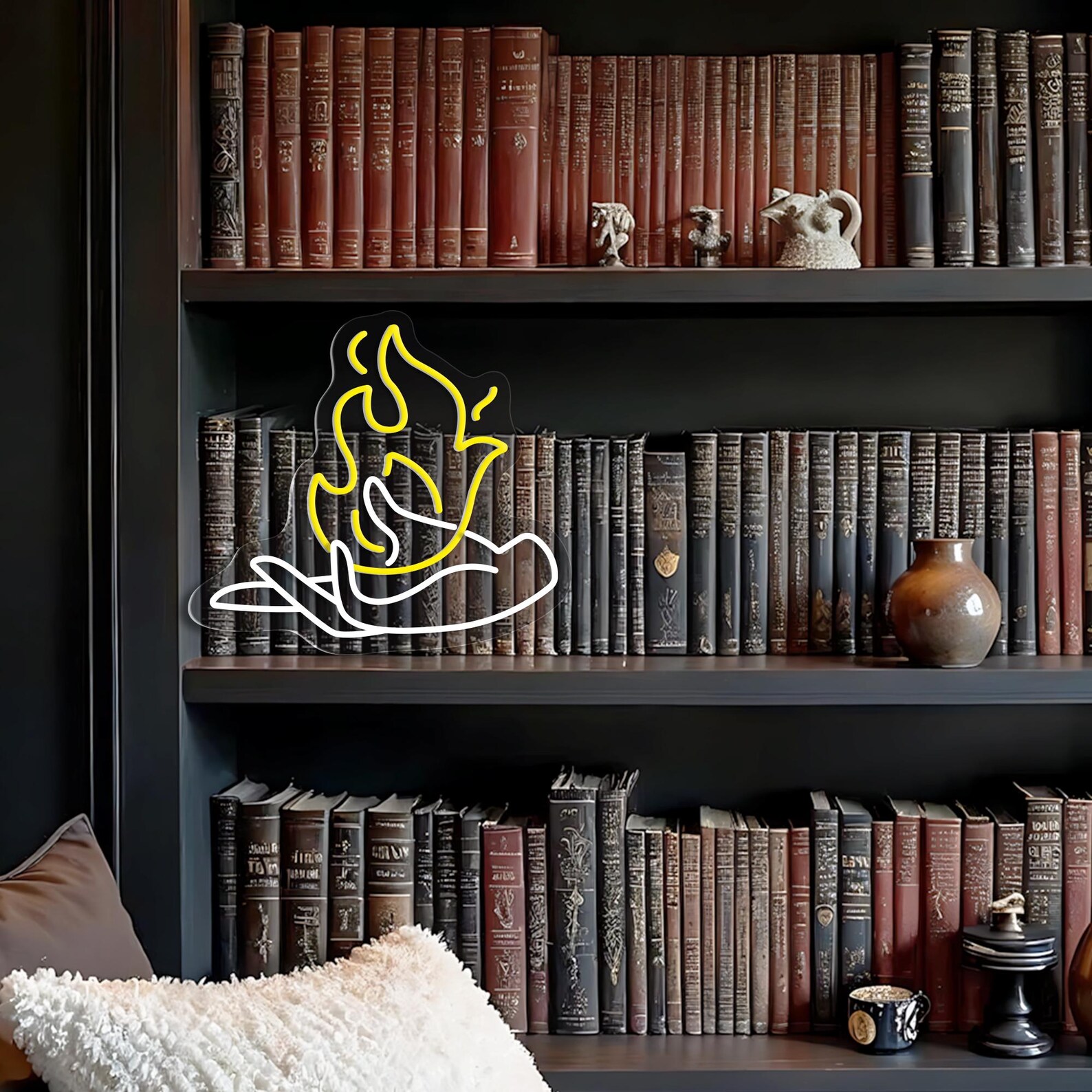 Flaming on Hand Neon LED Sign Custom Fire & Hand Wall Light for Bedroom ...