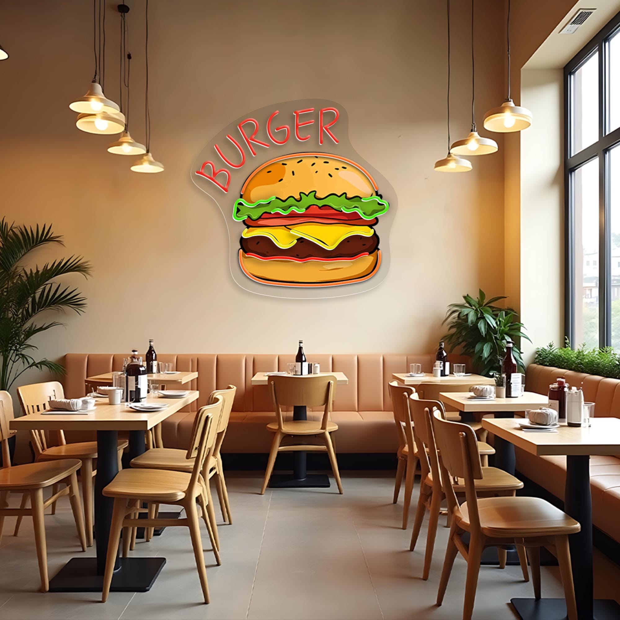 Burger Neon Sign, Hamburger LED Wall Light, Fast Food Restaurant Decor ...