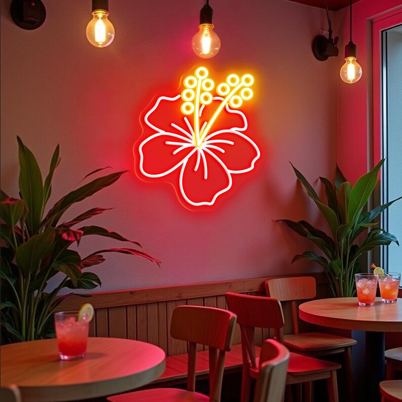 Hibiscus Neon Sign Hibiscus Flower LED Neon Light Hawaii Tropical ...