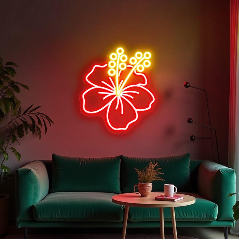 Hibiscus Neon Sign Hibiscus Flower LED Neon Light Hawaii Tropical ...