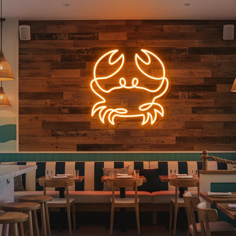 Cute Crab Neon Sign, Crab LED Sign, Crab Wall Art, Crab Restaurant Neon ...