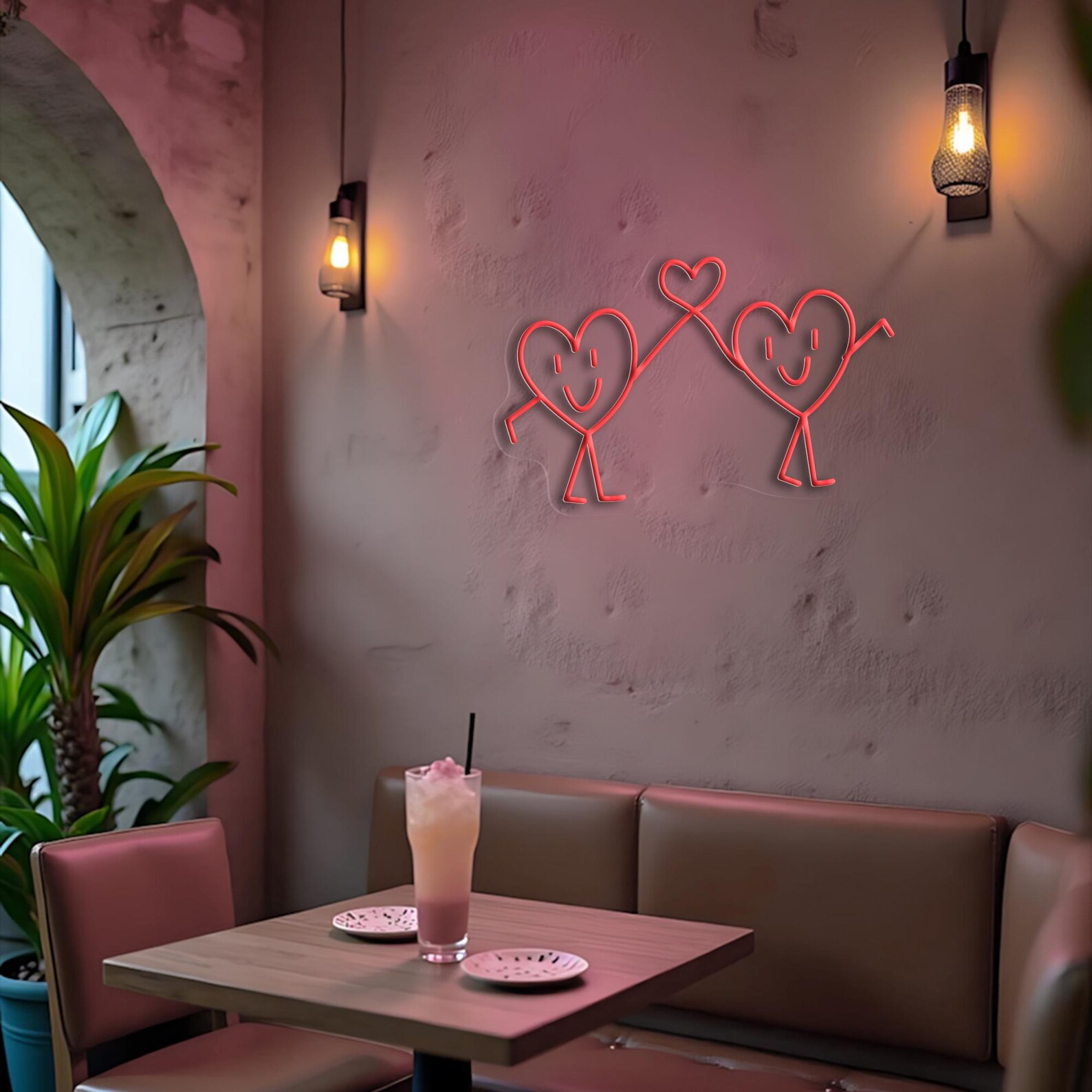 Cute Twin Heart Neon Sign Couple Heart LED Neon Light Valentine Day ...