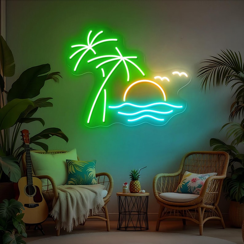 Beach Sunset Neon Sign, Tropical Sunset LED Wall Light, Summer Vibes ...