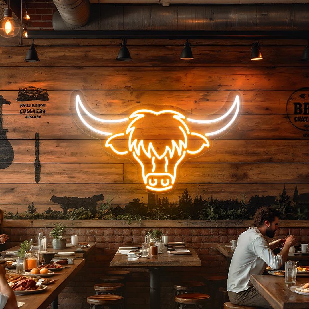 Shetland Cow Head Neon Sign, Western Bull Led Sign, Highland Cow Neon ...