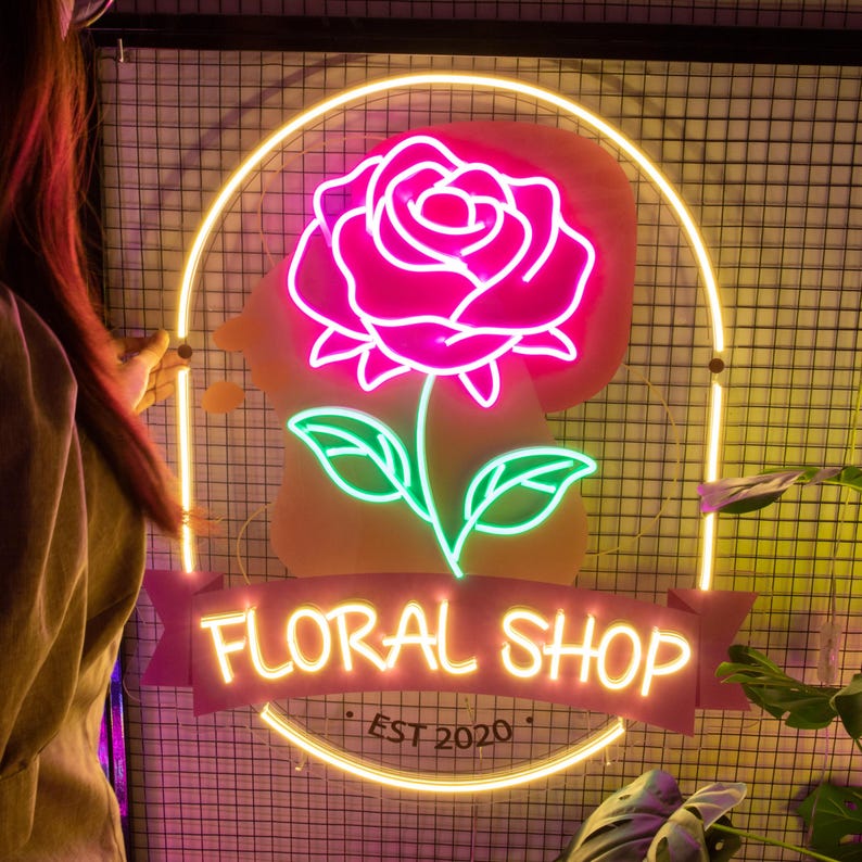 Flower Shop Logo LED Neon Sign, Custom Neon Sign, Garden Decor, Flower ...
