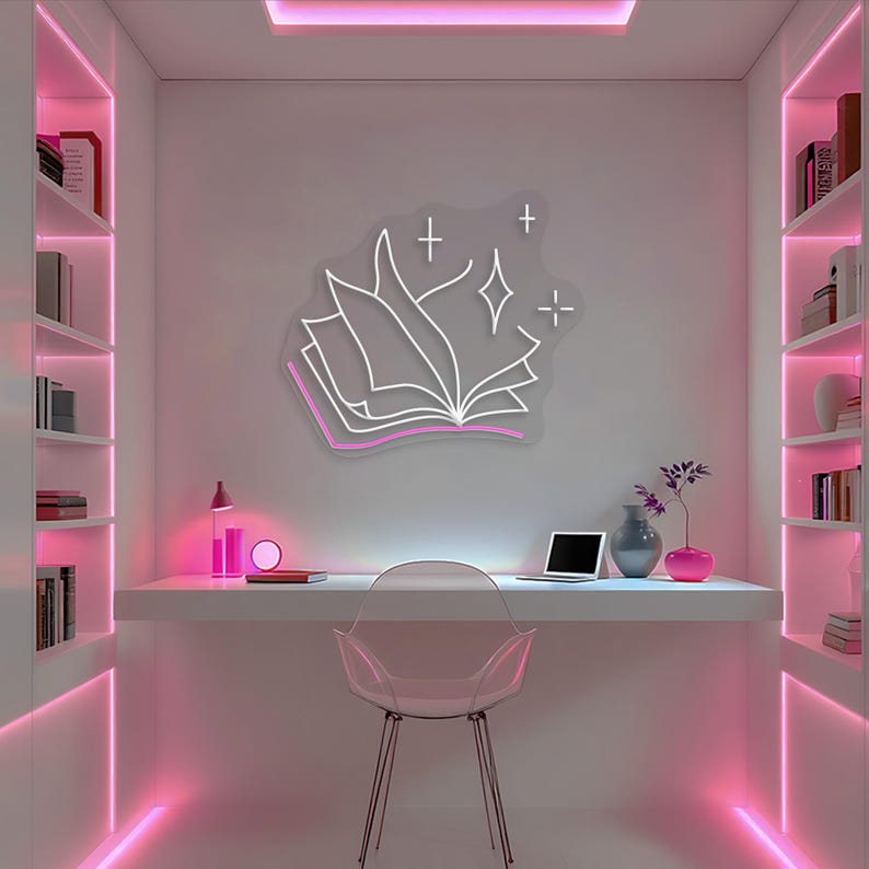 Book Neon Sign, Reading Lover LED Light, Bookworm Wall Light, Bookstore ...