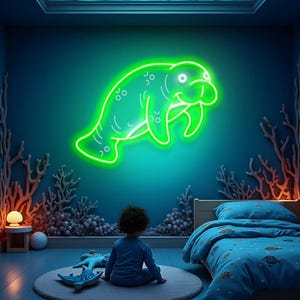 Cute Walrus With Engraved Neon Sign, Walrus Led Sign, Sea Animal Wall ...