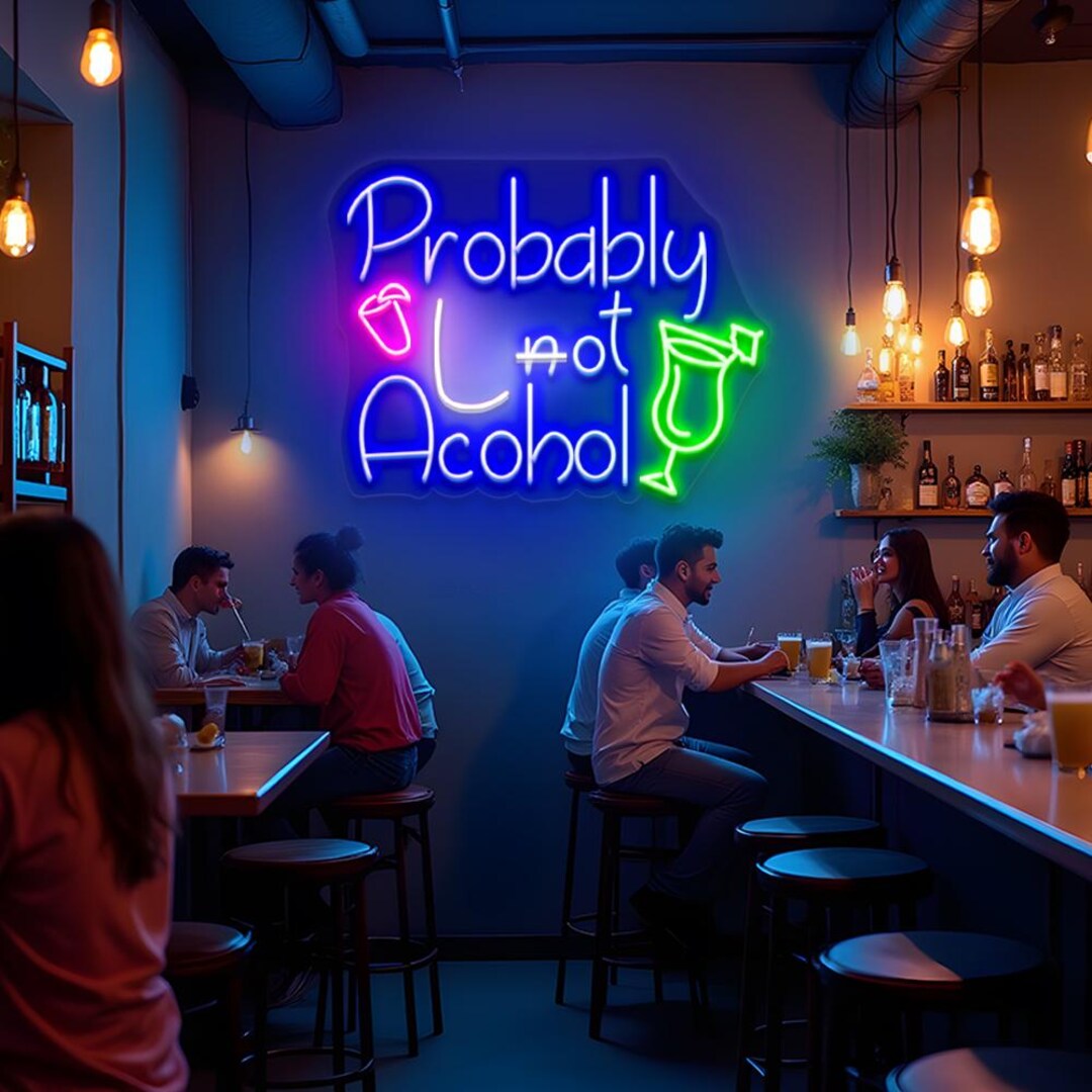 Probably N/lot Alcohol Neon Sign - Custom LED Bar Light, Cocktail ...