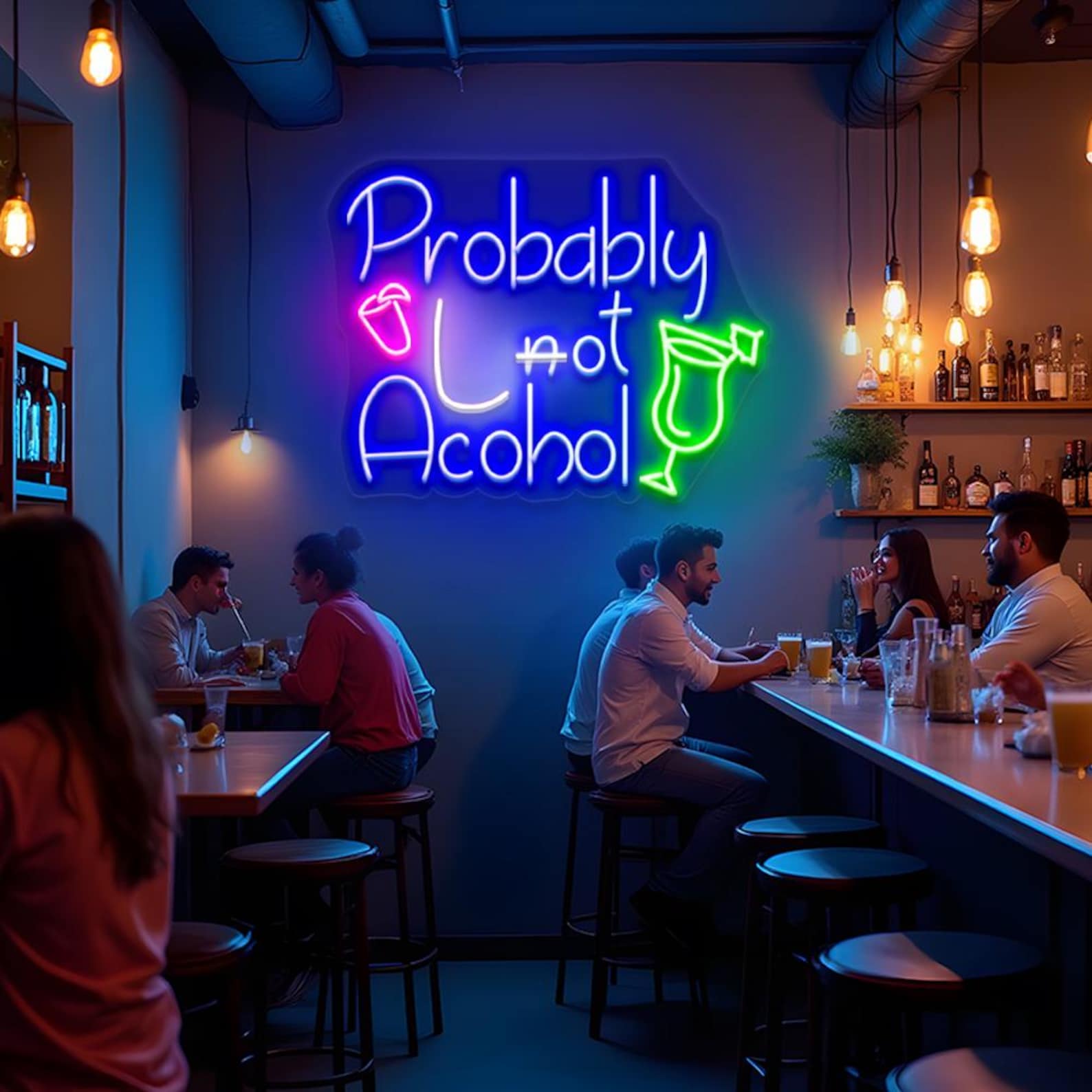Probably N/lot Alcohol Neon Sign - Custom LED Bar Light, Cocktail ...
