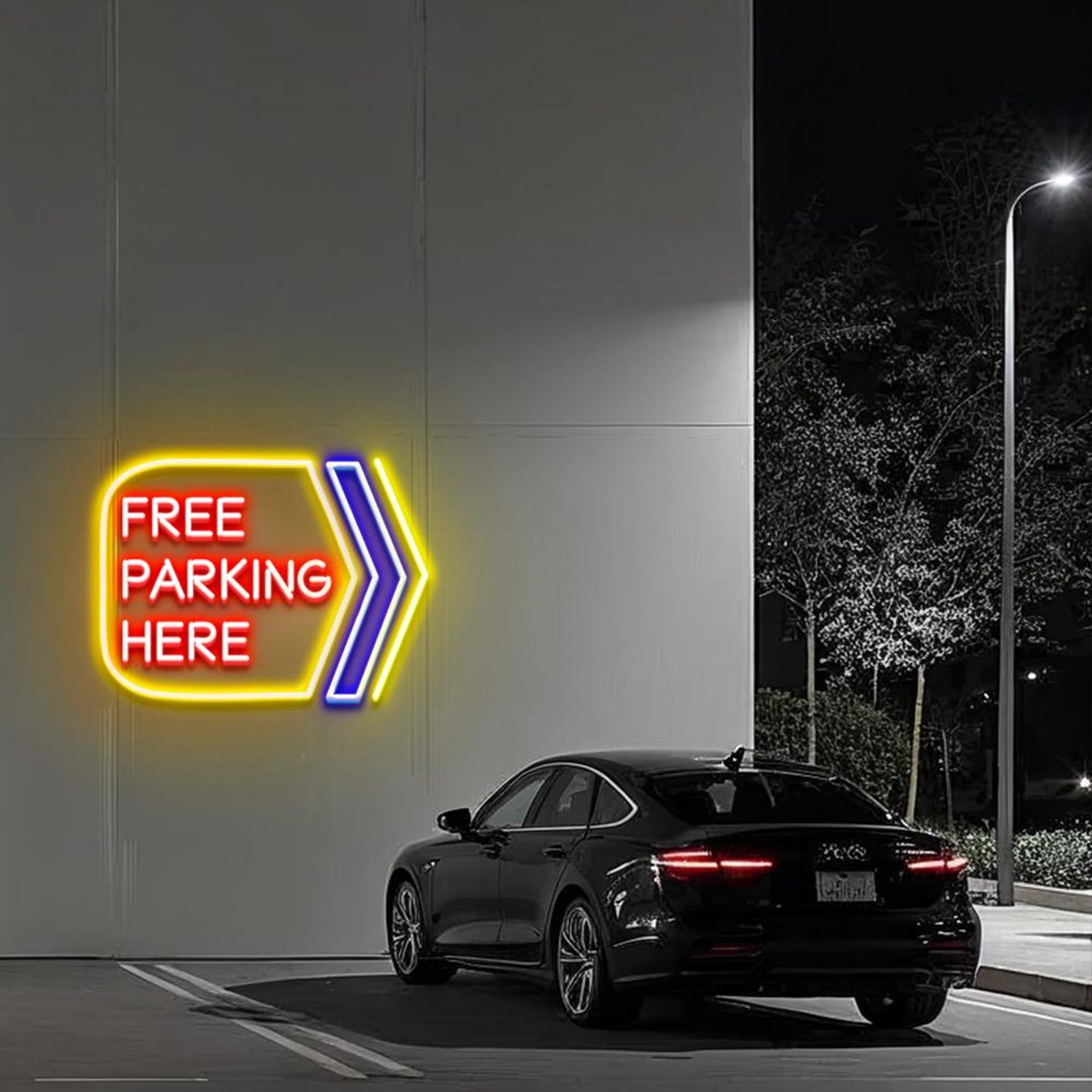 Free Parking Here LED Neon Sign Custom Business Arrow Light Car Park ...