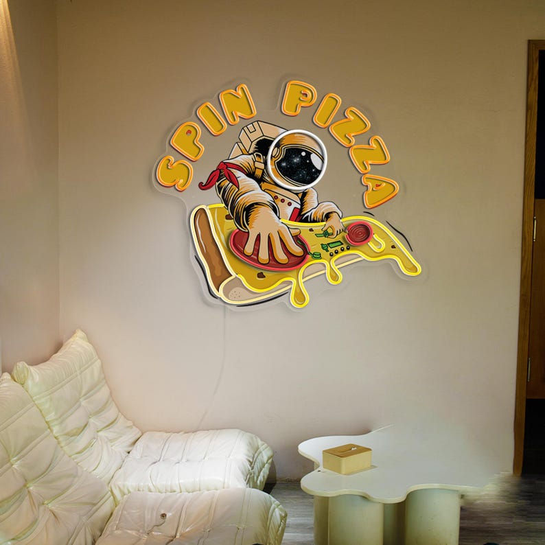 Astronaut Spins Pizza LED Neon Sign, Custom Neon Sign, Custom Business ...