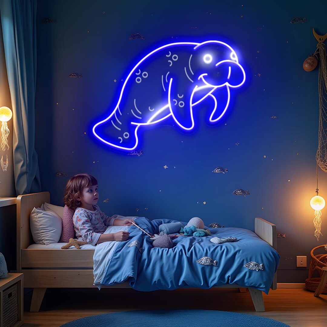 Cute Walrus With Engraved Neon Sign, Walrus Led Sign, Sea Animal Wall ...