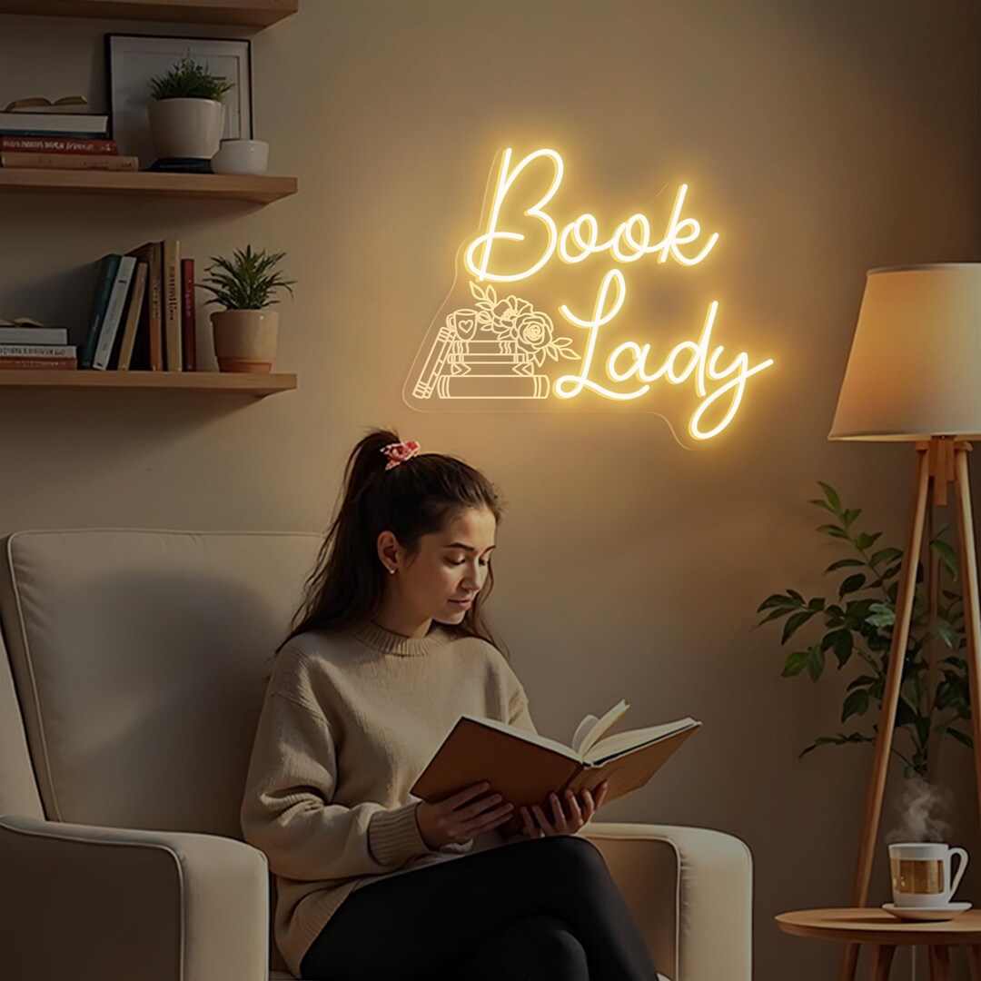 Book Lady Neon Sign Custom Text LED Light Book Room Decor Reading Room ...