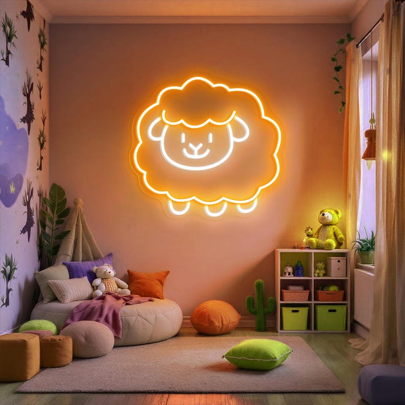 Cute Sheep Neon Sign, Kawaii Sheep LED Light, Nursery Wall Decor ...