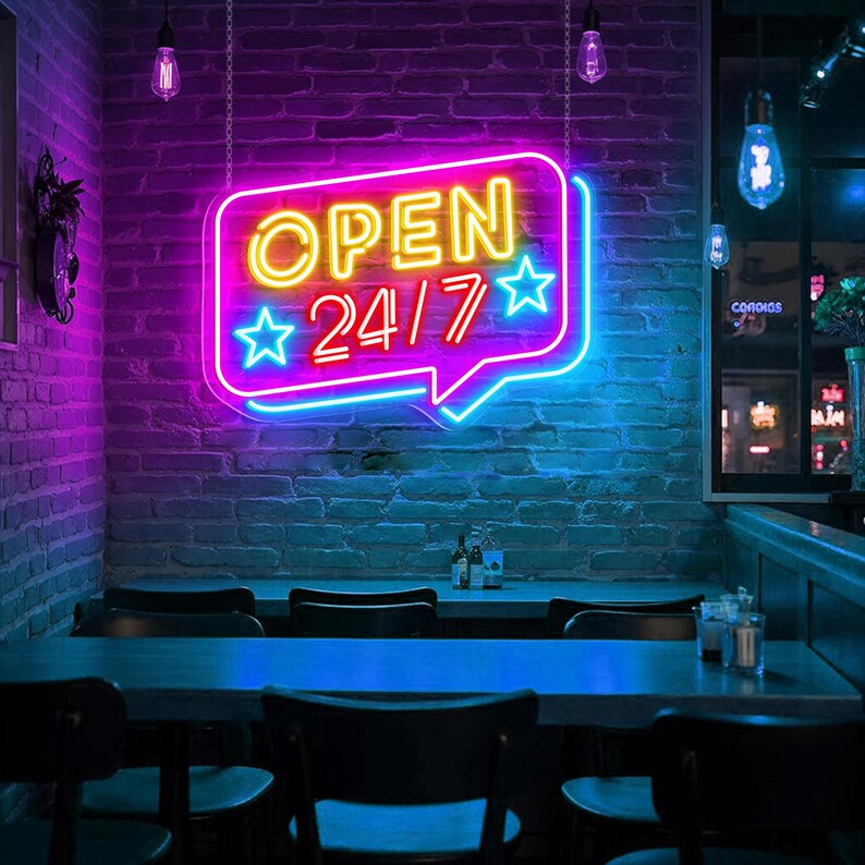 Open 24/7 Neon Sign Custom Business LED Neon Light Window Open Sign LED ...