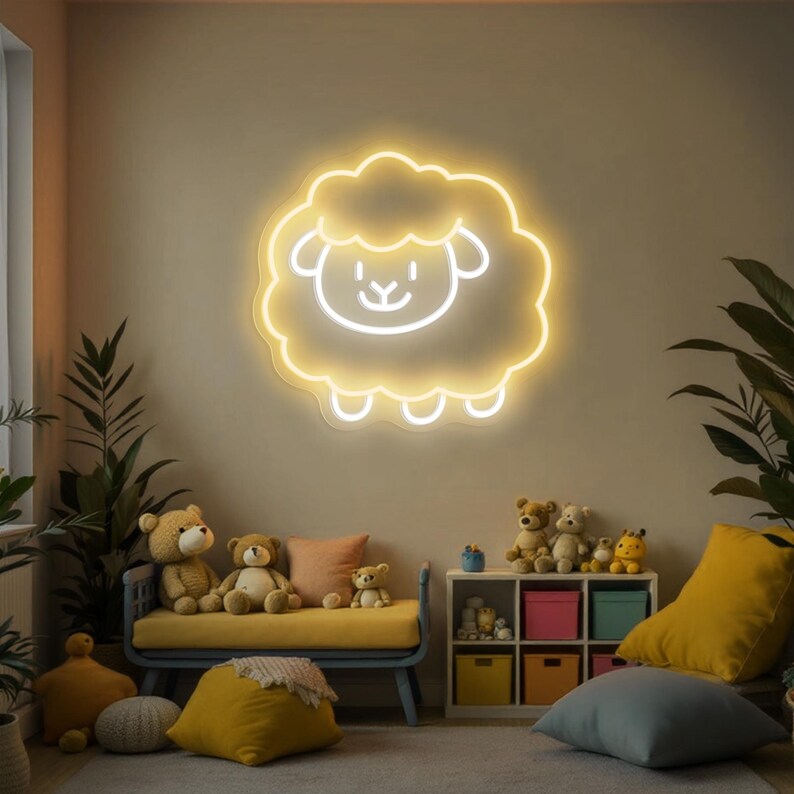 Cute Sheep Neon Sign, Kawaii Sheep LED Light, Nursery Wall Decor ...
