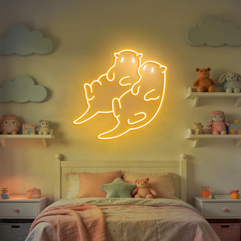 Otters Neon Sign, Cute Otter LED Wall Light Kawaii Room Decor Aesthetic ...