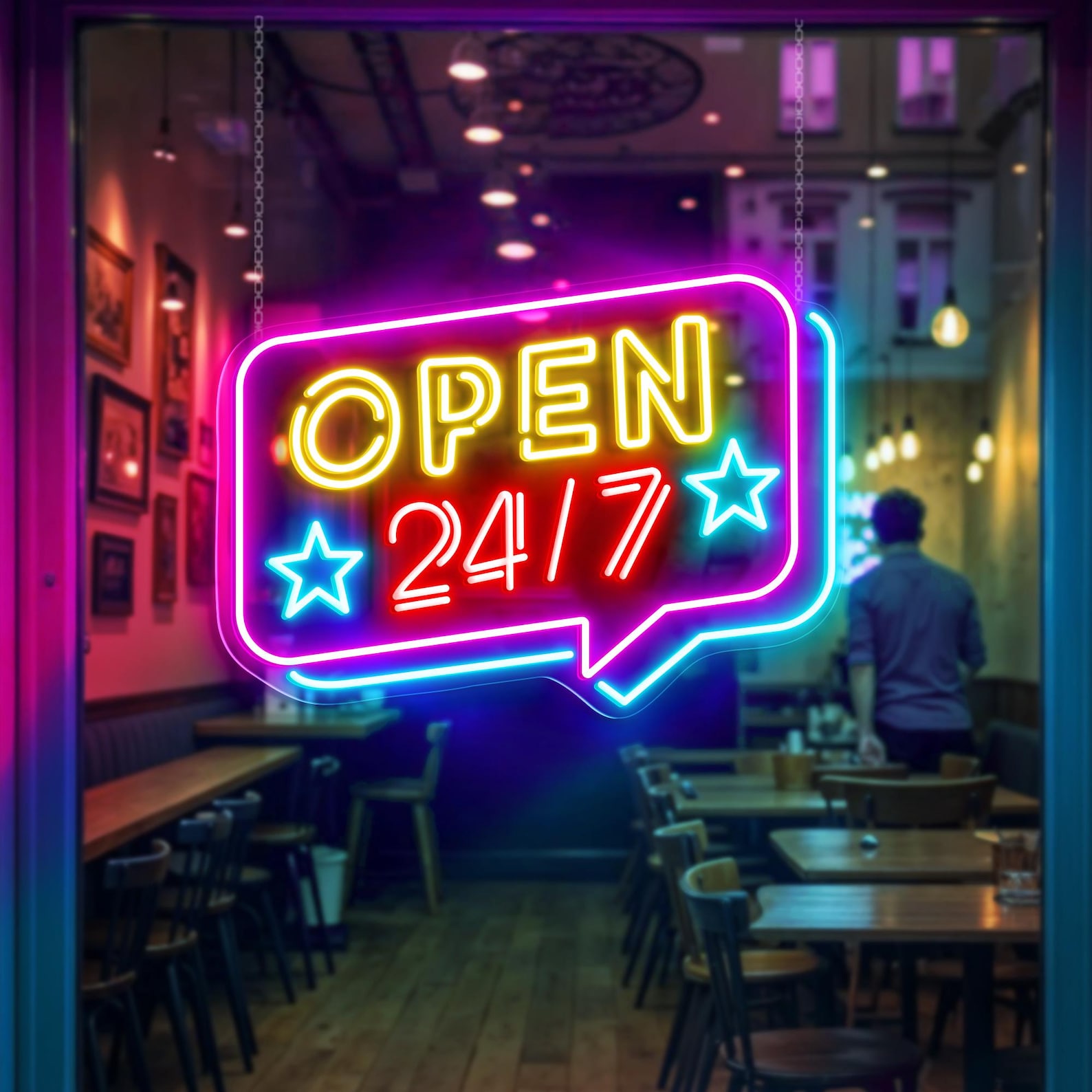 Open 24/7 Neon Sign Custom Business LED Neon Light Window Open Sign LED ...