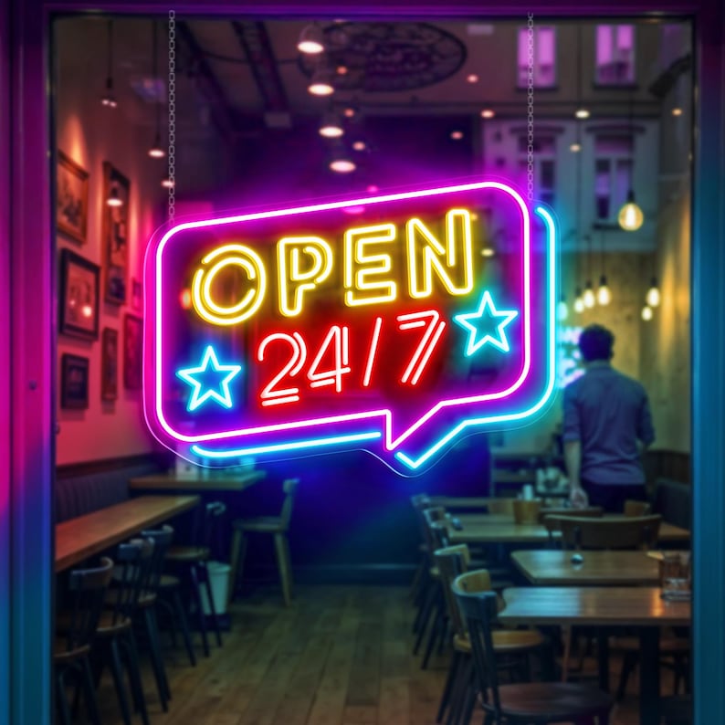 Open 24/7 Neon Sign Custom Business LED Neon Light Window Open Sign LED ...