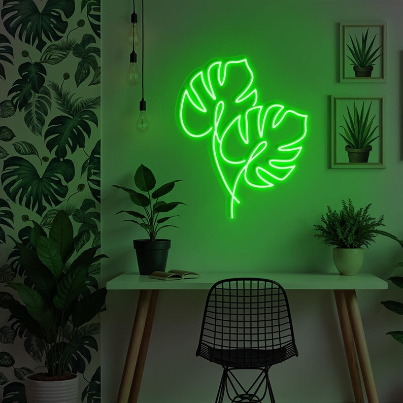Double Monstera Leaf Neon Sign Custom Monstera Plant LED Neon Light New ...