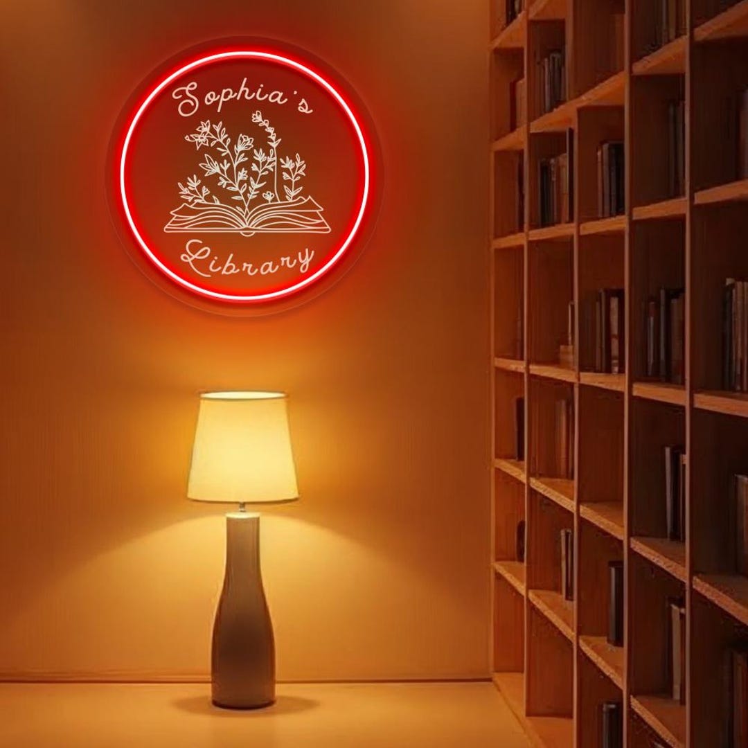 Personalized Library LED Neon Sign Custom Name Book Nook Light Reading ...