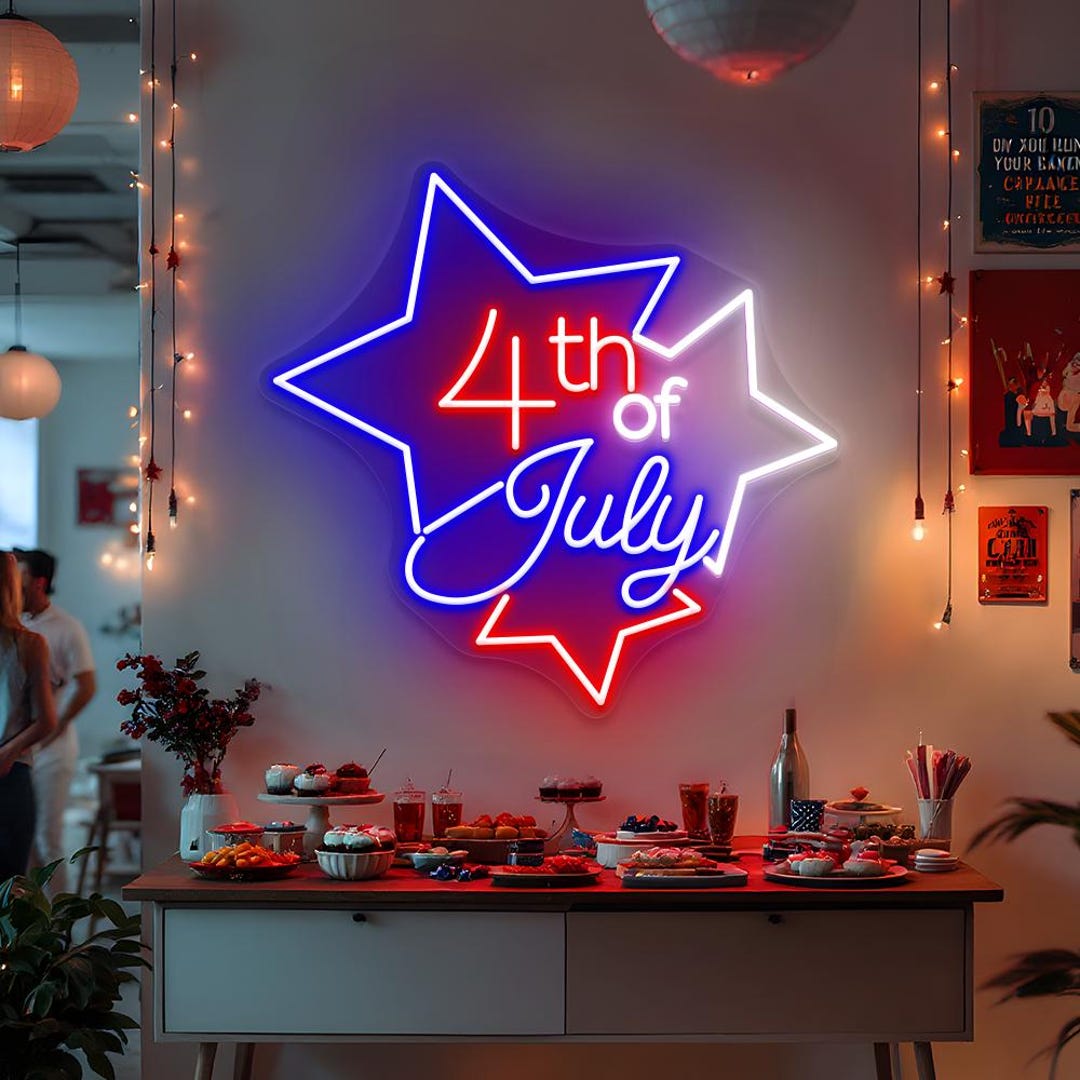 4th of July Stars Neon Sign, Independence Day Neon Light, Patriotic Led ...