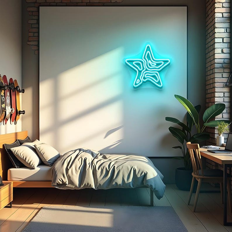 Abstract Star Neon Sign - Art Star LED Light, Custom Urban Style Neon ...