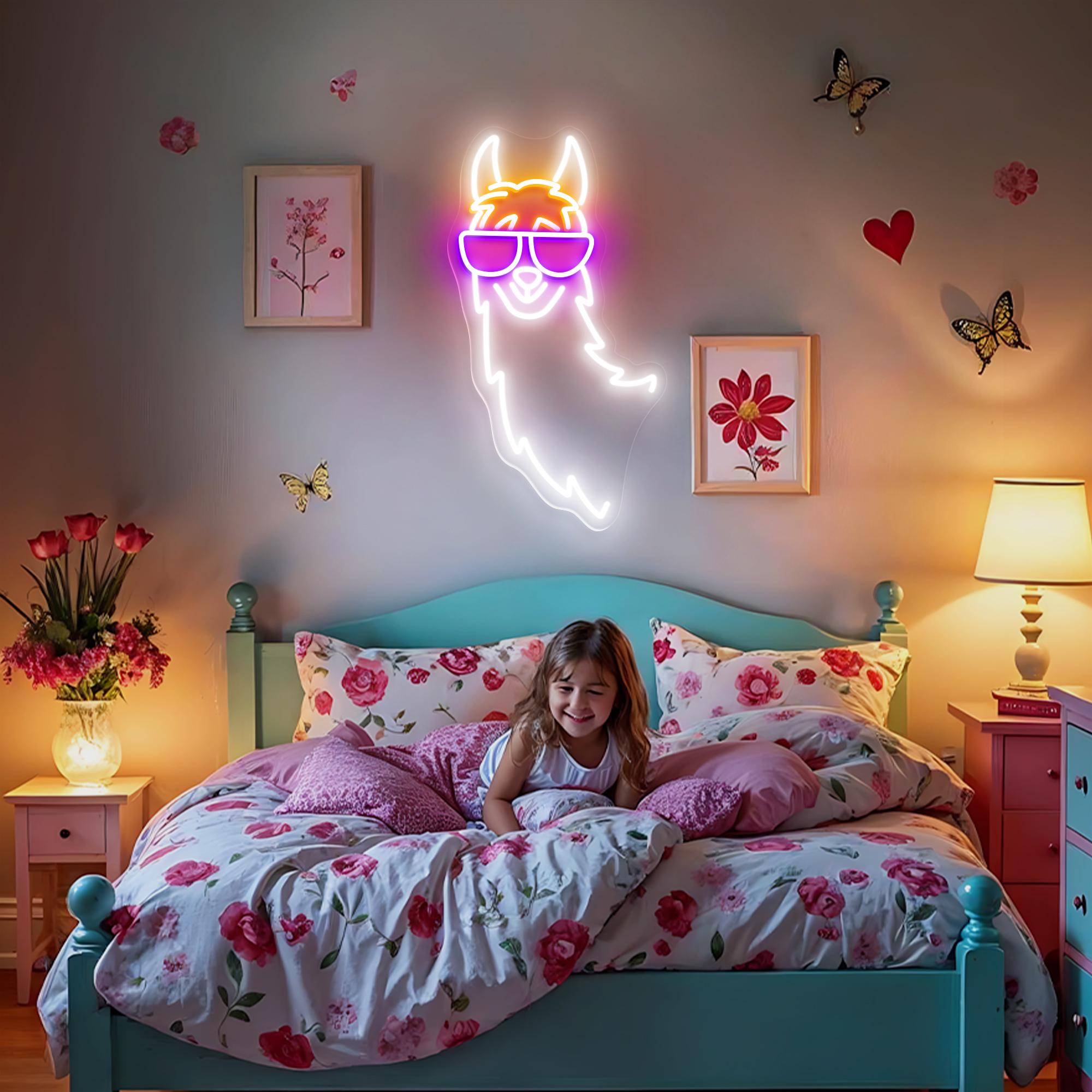 Cool Llama Neon Sign Funny LED Wall Light Aesthetic Room Decor Llama ...