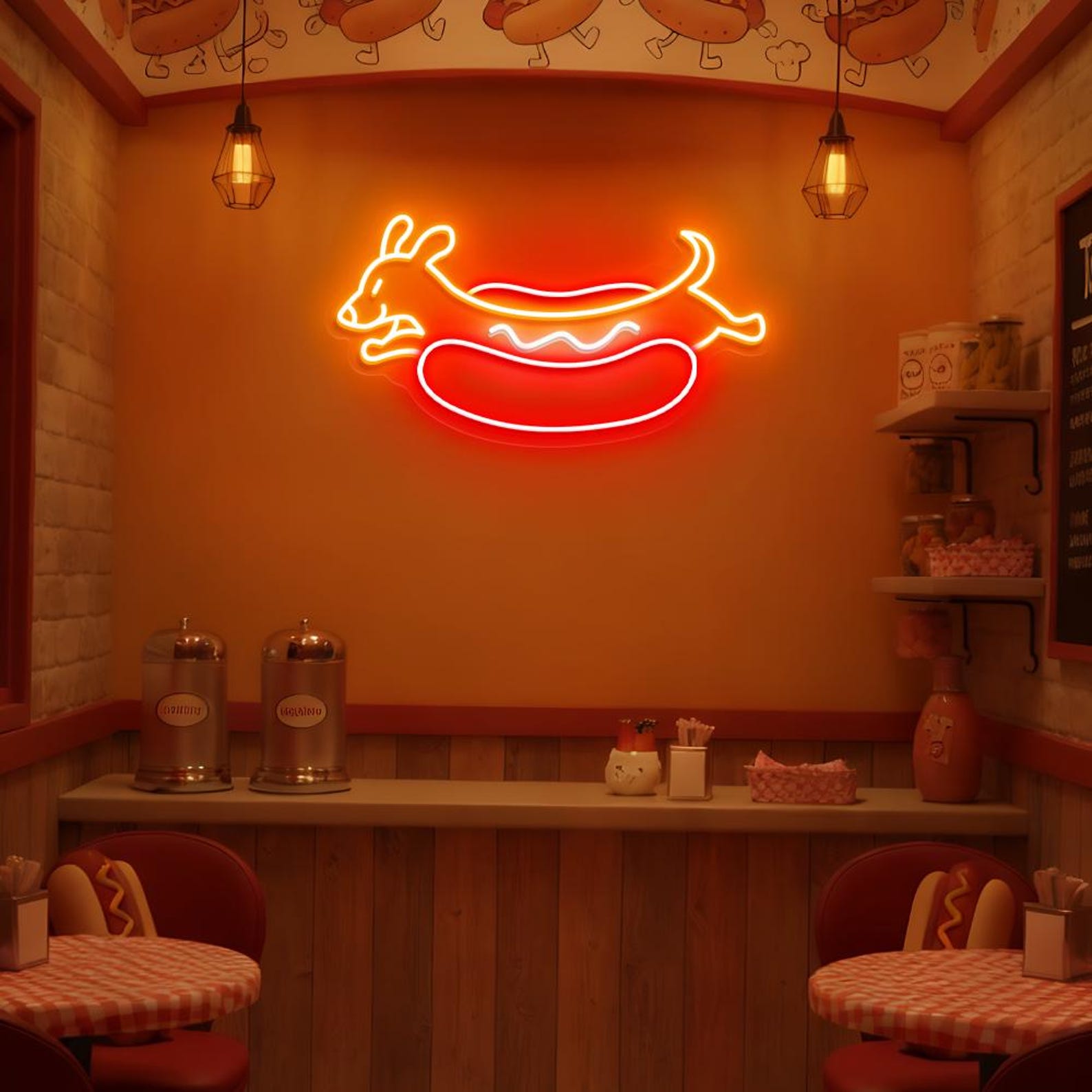 Hot Dog Neon Sign Dachshund Dog LED Wall Light Retro Diner Decor Funny ...