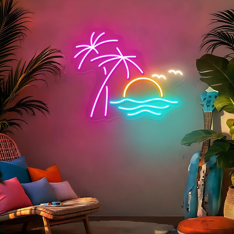 Beach Sunset Neon Sign, Tropical Sunset LED Wall Light, Summer Vibes ...