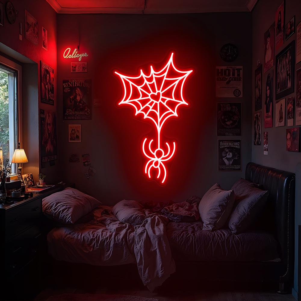 Spiderweb Heart Neon Sign, Gothic Neon Sign, Spider Web Halloween ...