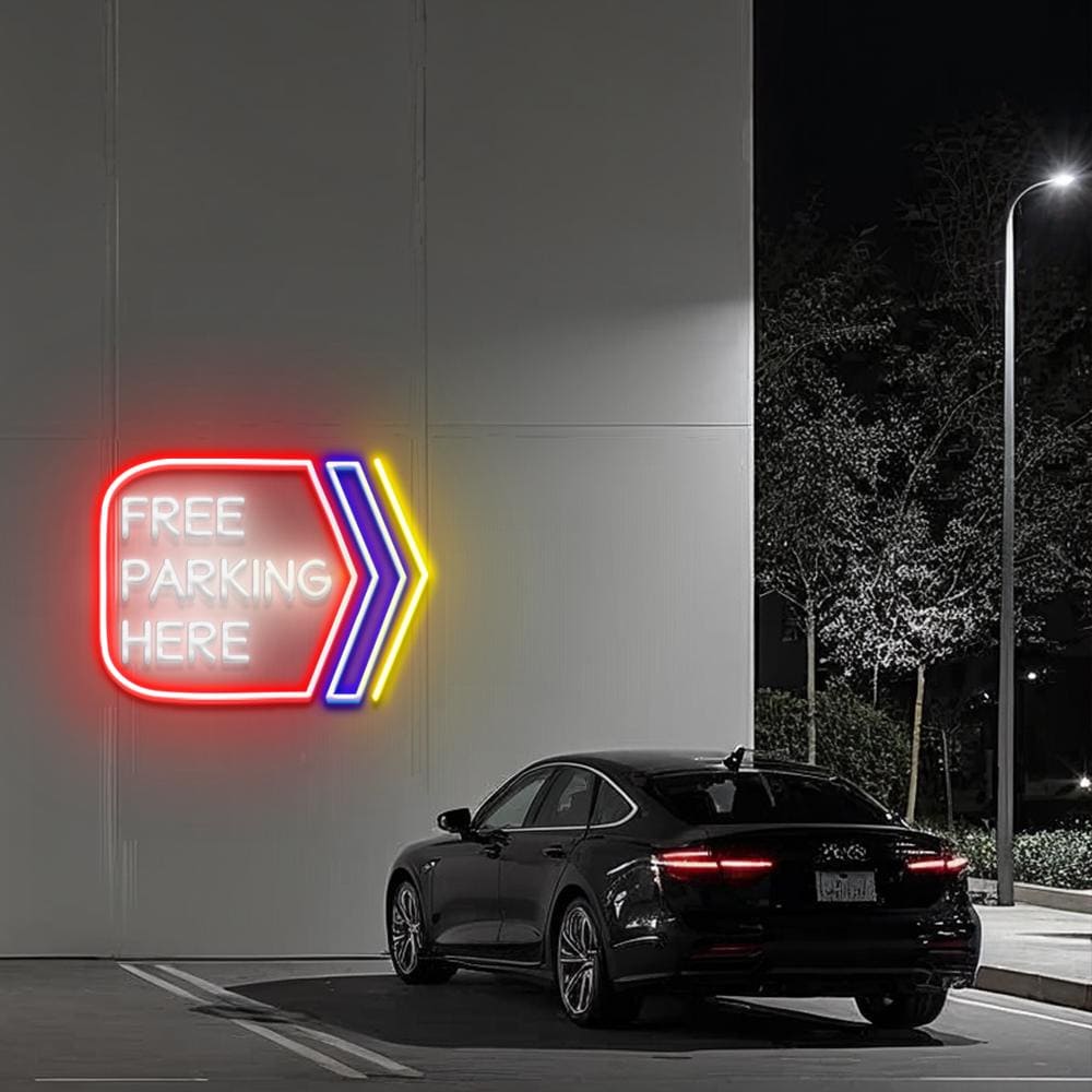 Free Parking Here LED Neon Sign Custom Business Arrow Light Car Park ...