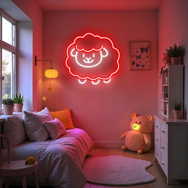 Cute Sheep Neon Sign, Kawaii Sheep LED Light, Nursery Wall Decor ...