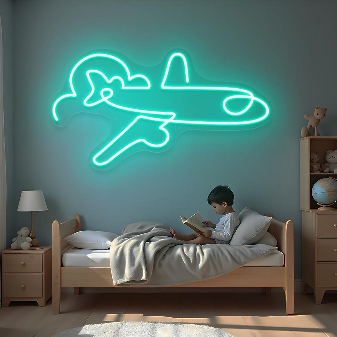 Airplane Neon Sign, Airplane Neon Wall Art, Airplane Home Room Wall ...
