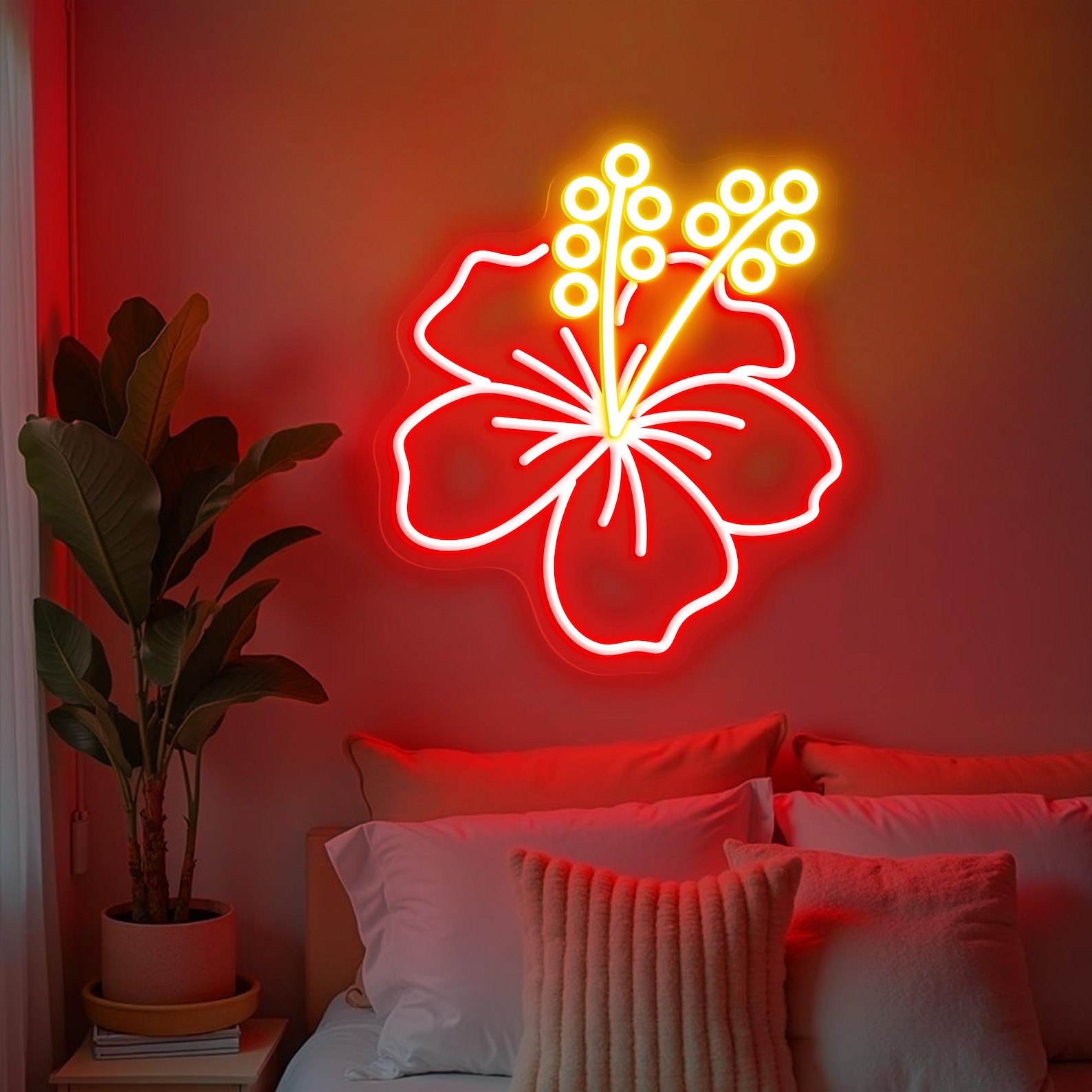 Hibiscus Neon Sign Hibiscus Flower LED Neon Light Hawaii Tropical ...
