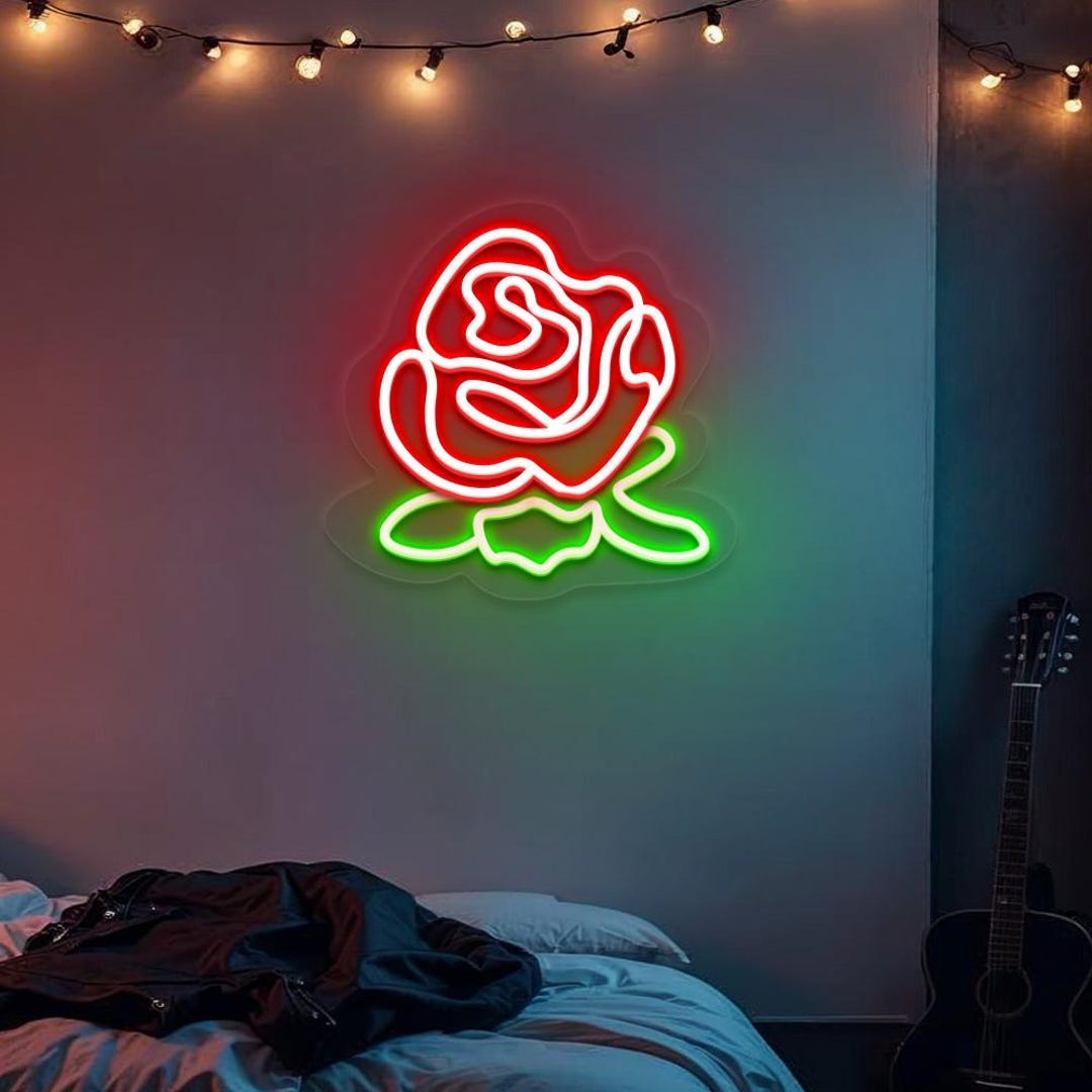 Red Rose LED Neon Sign Romantic Floral Wall Light, Aesthetic Room Decor ...