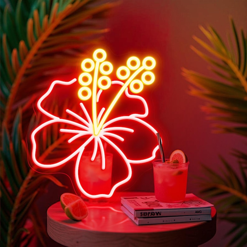 Hibiscus Neon Sign Hibiscus Flower LED Neon Light Hawaii Tropical ...