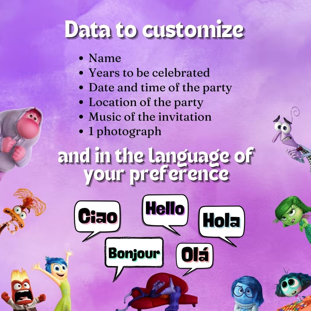 Inside Out 2 Birthday Invitation, Inside Out 2,inside Out 2 Invitation ...