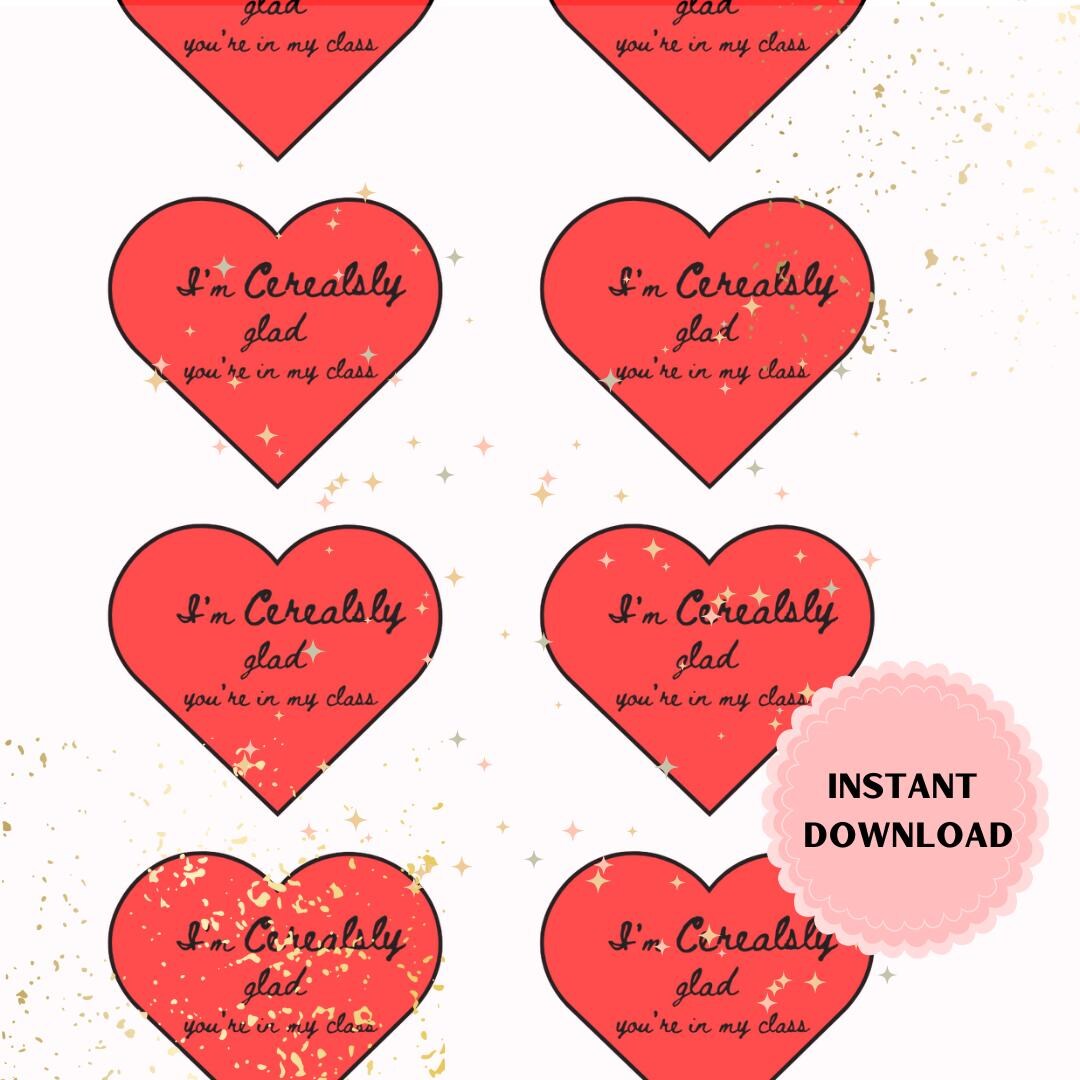 I'm Cerealsly Glad You're in My Class Valentine Card, Valentine Card ...