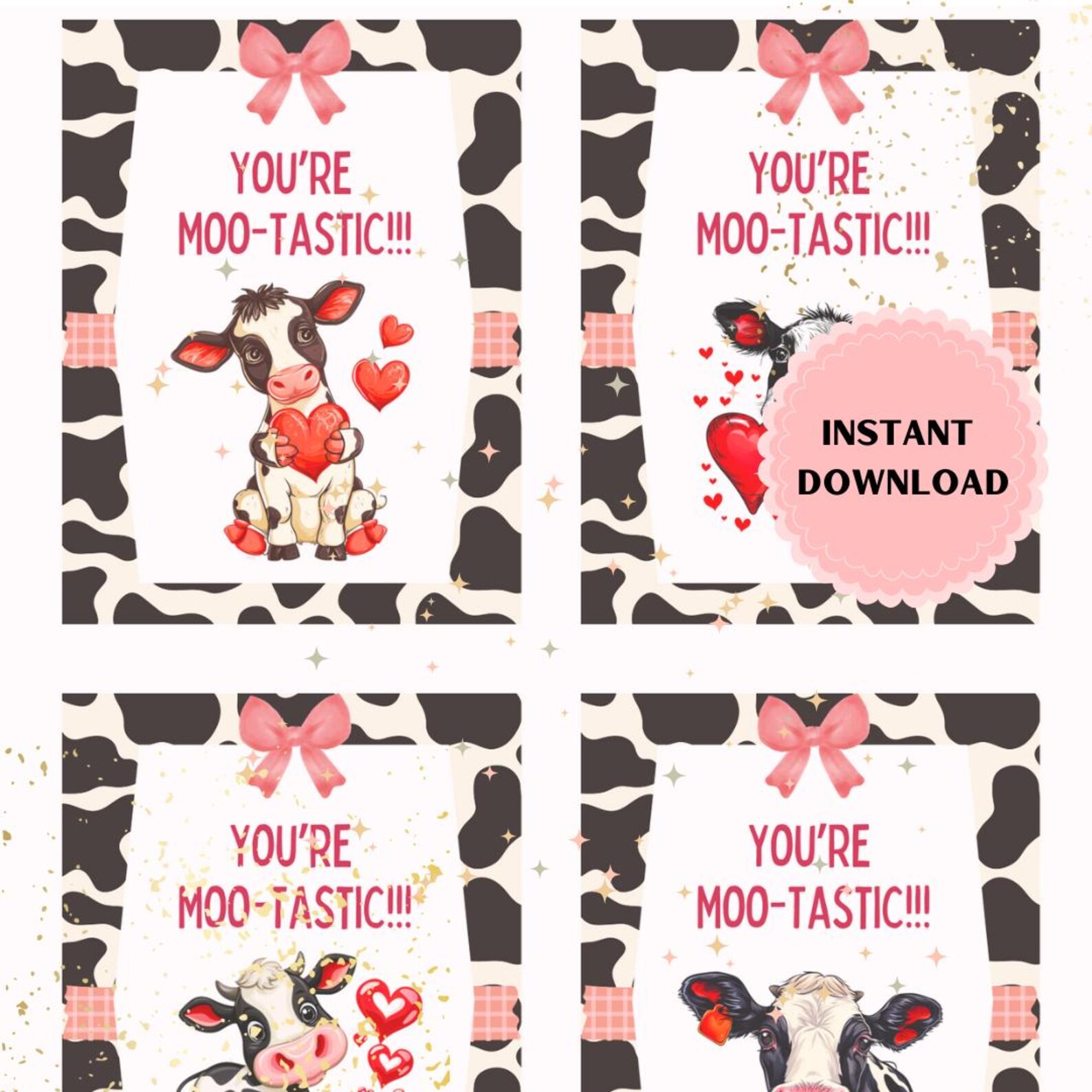 Cow Valentine Cards for Kids, Fun Class Valentines for School, Cute Cow ...