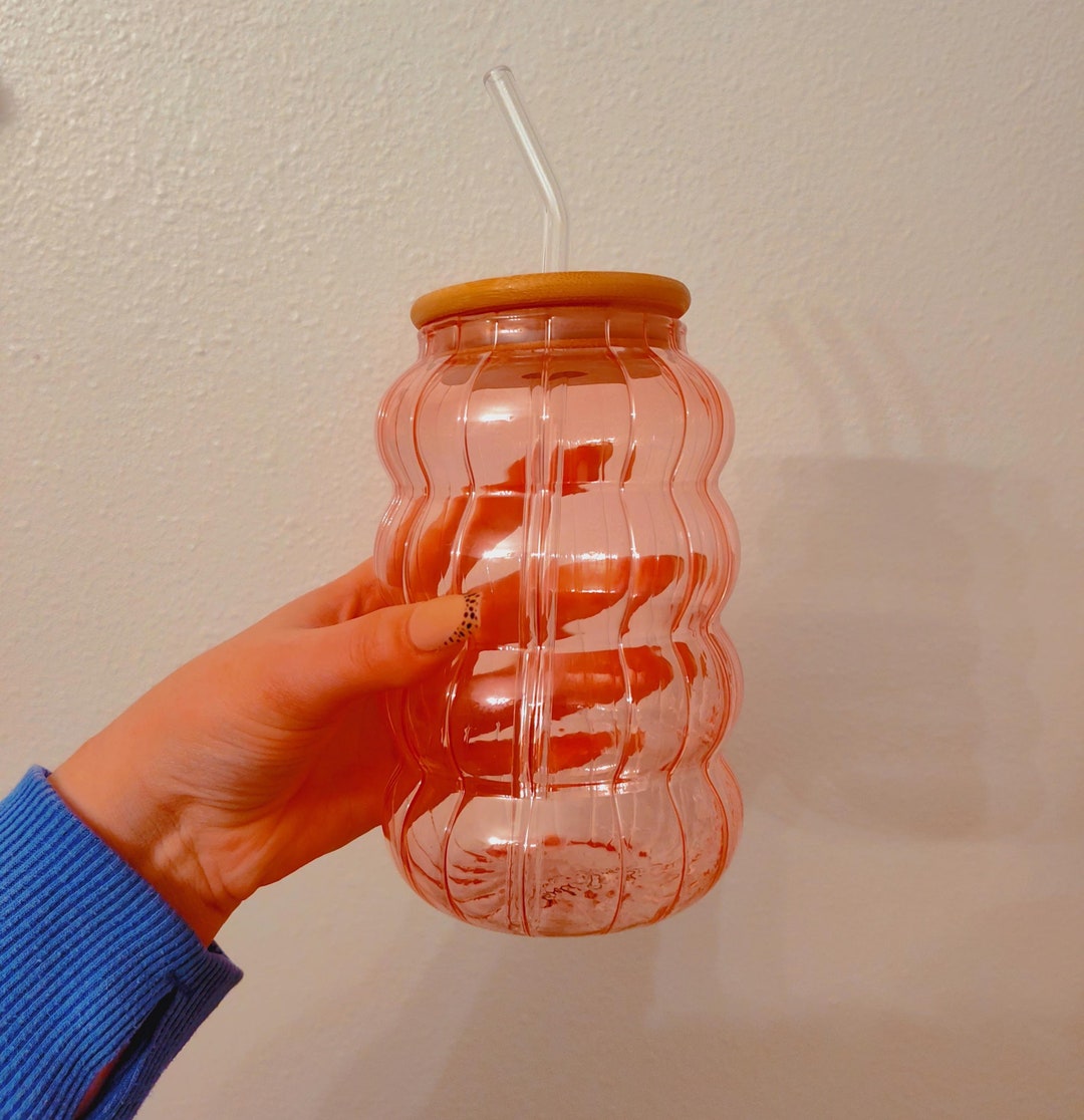 Pink Bubble Sipper Glass Cup, Cute & Fun Drinkware, Ice Coffee Glass ...