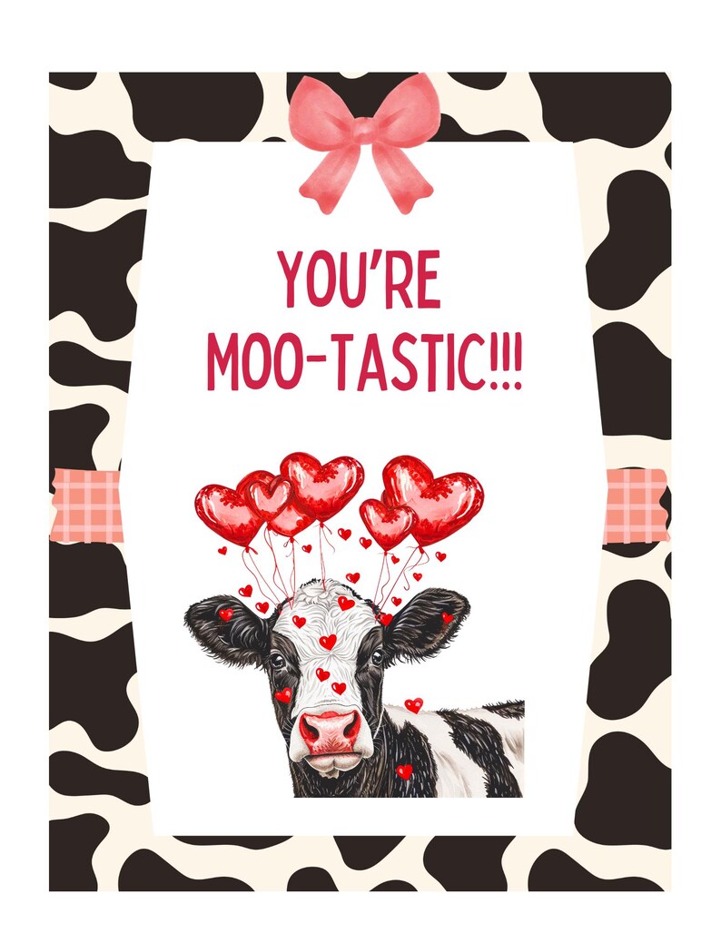 Cow Valentine Cards for Kids, Fun Class Valentines for School, Cute Cow ...