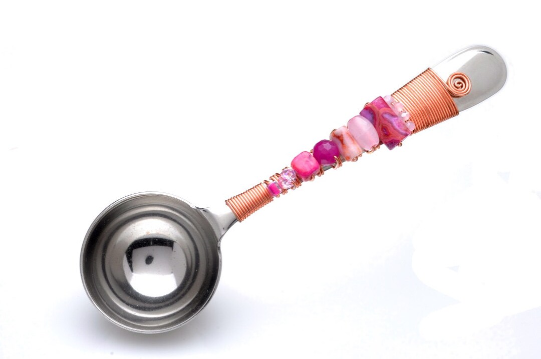 Lace Agate Coffee Scoop: Beaded Gemstone Handle, Luxury Gift - Etsy