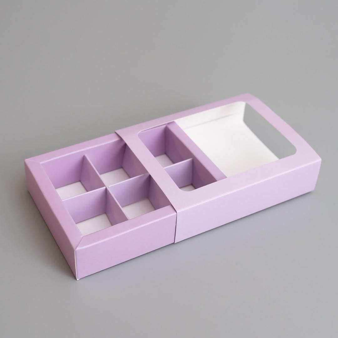 Purple Boxes With Sections for Chocolates Packaging, Empty Boxes With 6 ...