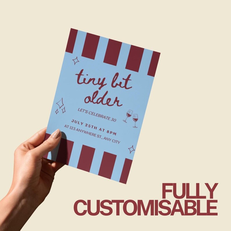 Editable Birthday Invitation Template – Modern Burgundy and Blue Invite ...