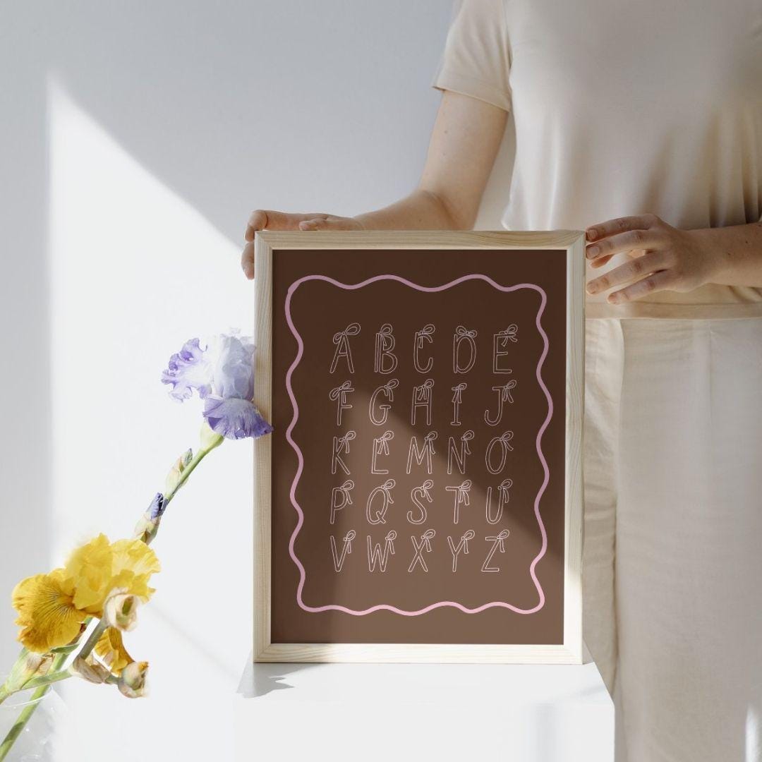 Alphabet With Bows Print | Kids Nursery, Classroom Decor (digital ...